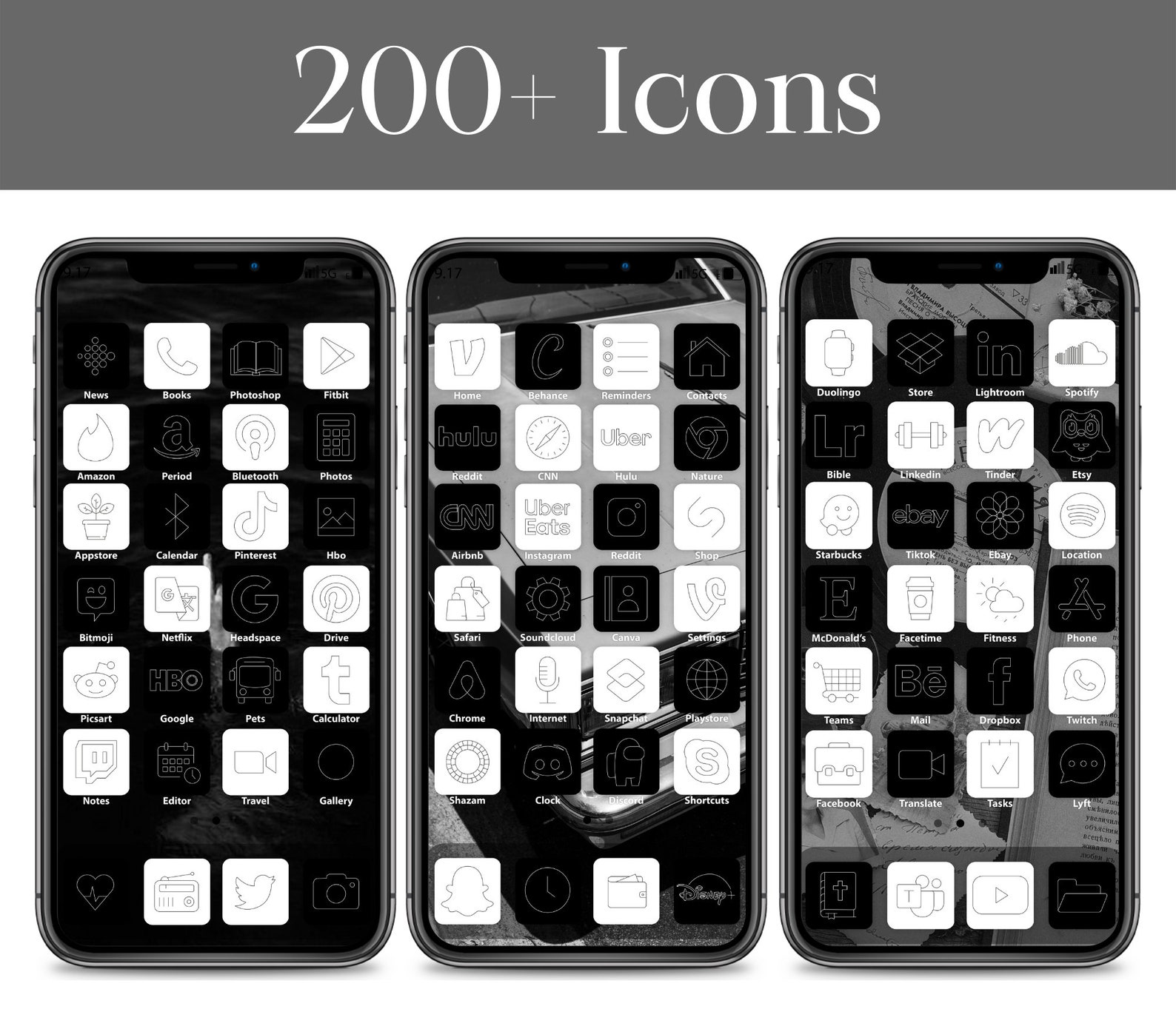 MINIMALISTIC BLACK & WHITE App Icon Pack Digital Handmade App Icons Ios ...