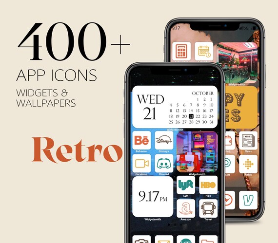 WHITE-RETRO Themed App Icon Pack Digital Handmade Colorful | Etsy