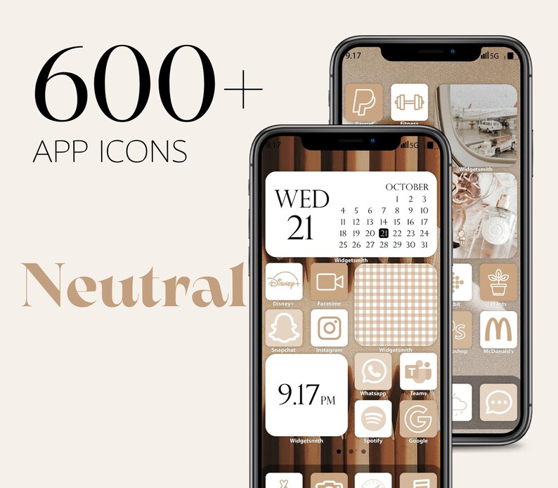 600 NEUTRAL App Icons Digital Handmade App Icons Ios 14 - Etsy