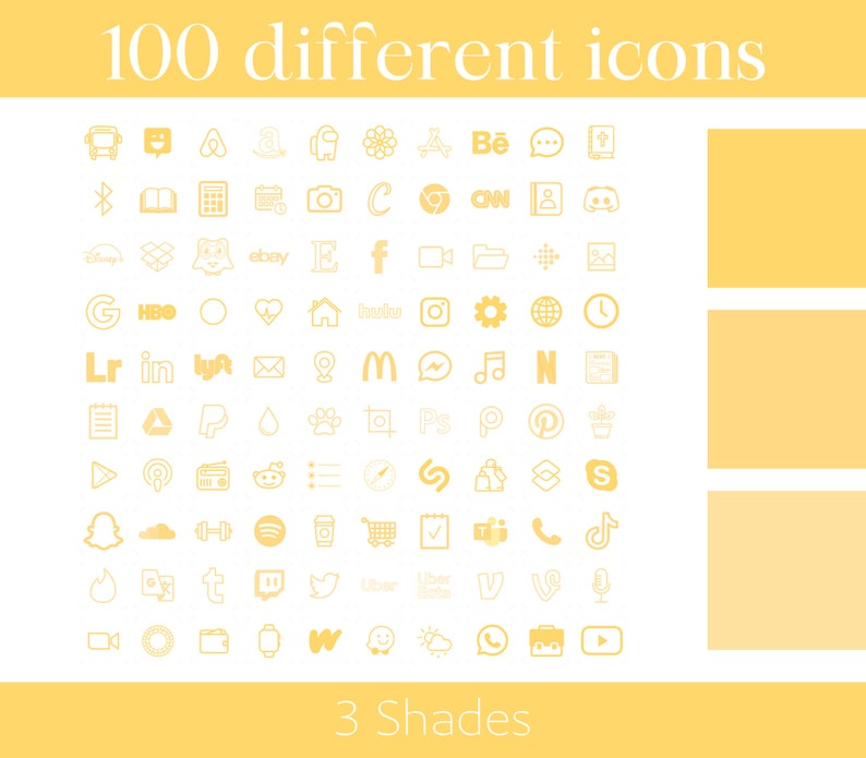 WHITE-YELLOW App Icon Pack 300 Yellow App Icons Digital Handmade App ...