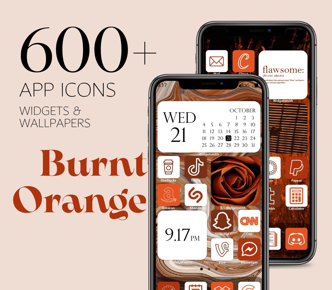 BURNT ORANGE App Icon Pack Handmade Digital Ios Icons Dark Orange ...