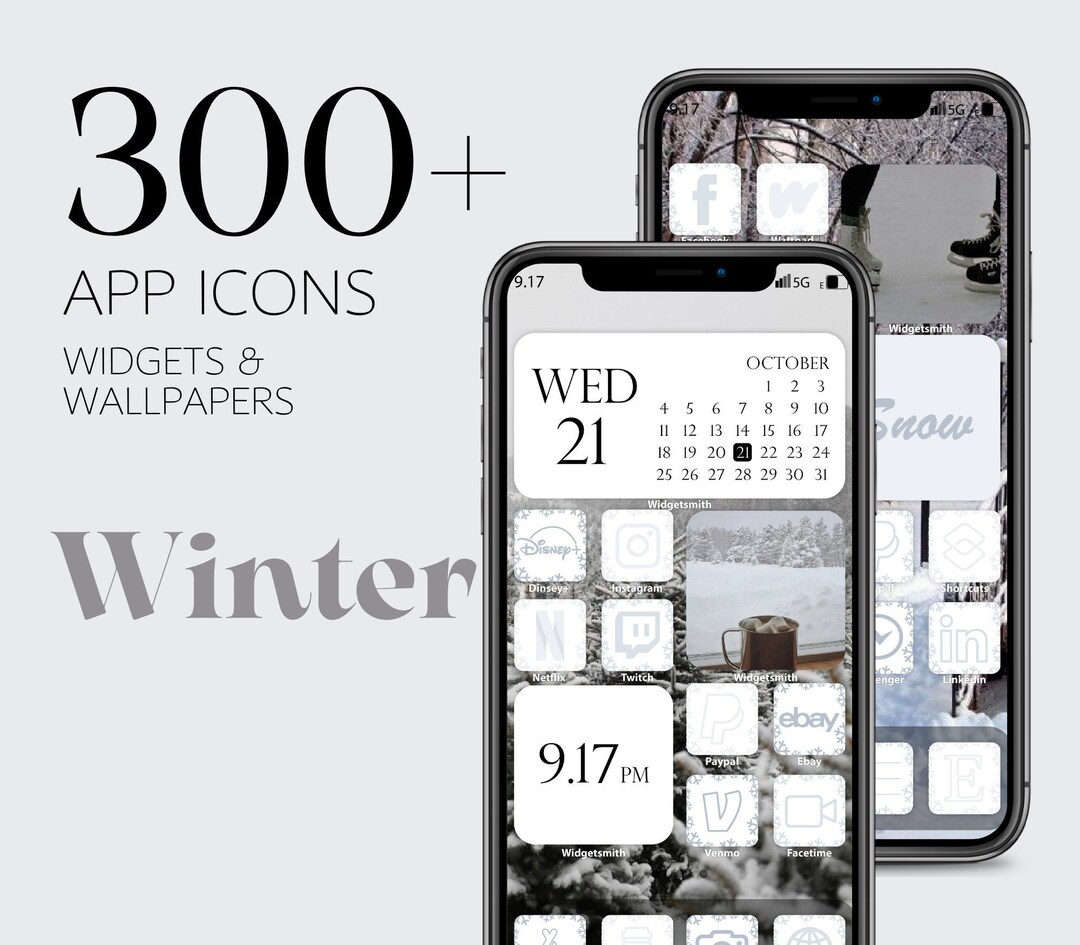 WHITE-WINTER App Icon Pack 300 Winter Themed IOS14 Icons Digital ...