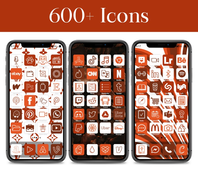 BURNT ORANGE App Icon Pack Handmade Digital Ios Icons Dark Orange ...