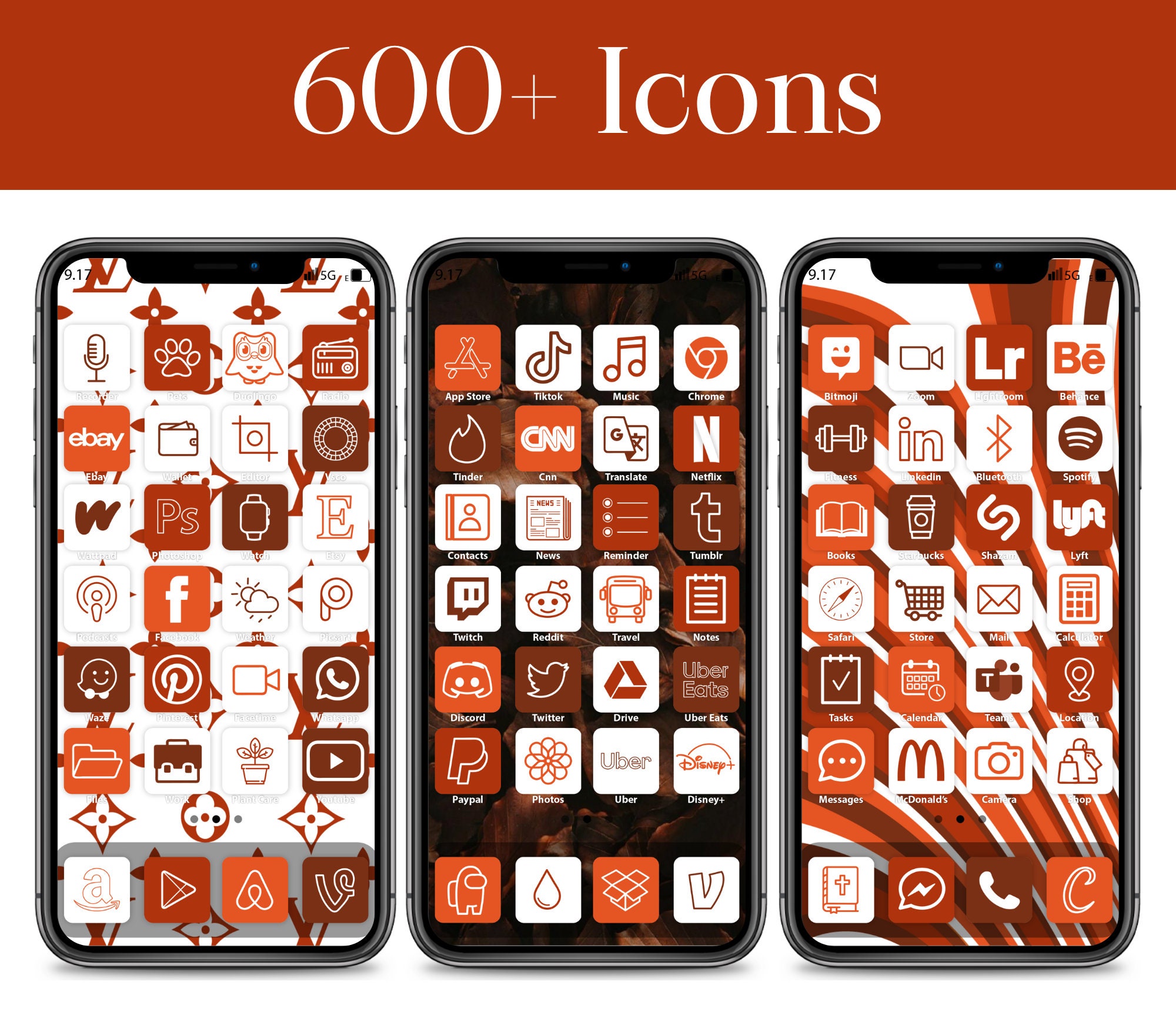 BURNT ORANGE App Icon Pack Handmade Digital Ios Icons Dark Orange ...