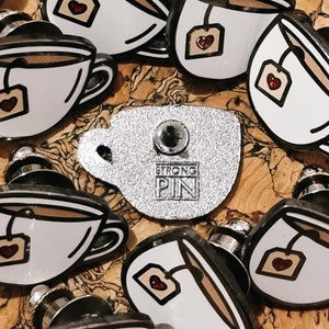 Cup of Tea Enamel Pin Badge With Red Glitter Heart Design - Etsy