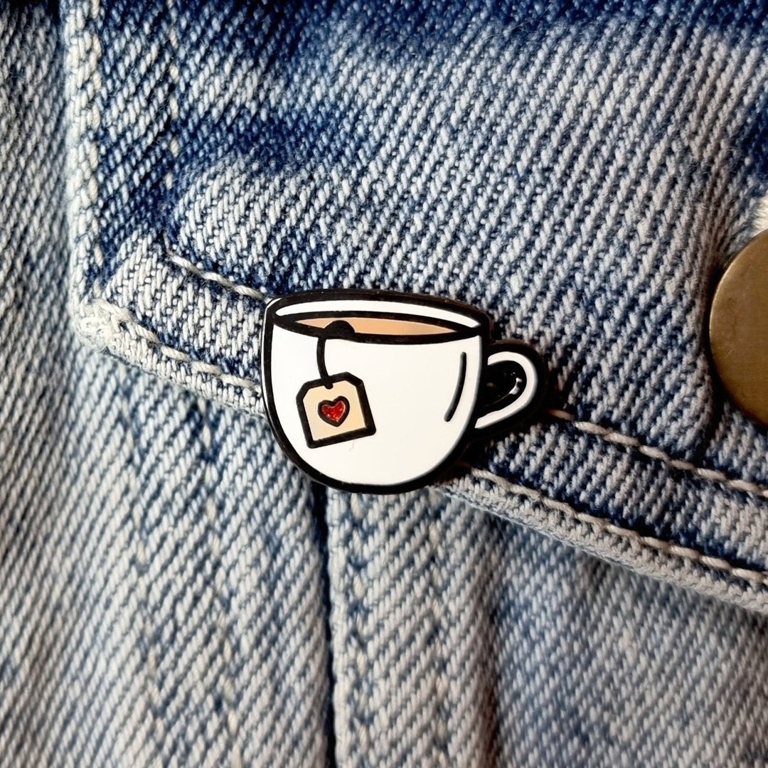 Cup of Tea Enamel Pin Badge With Red Glitter Heart Design - Etsy