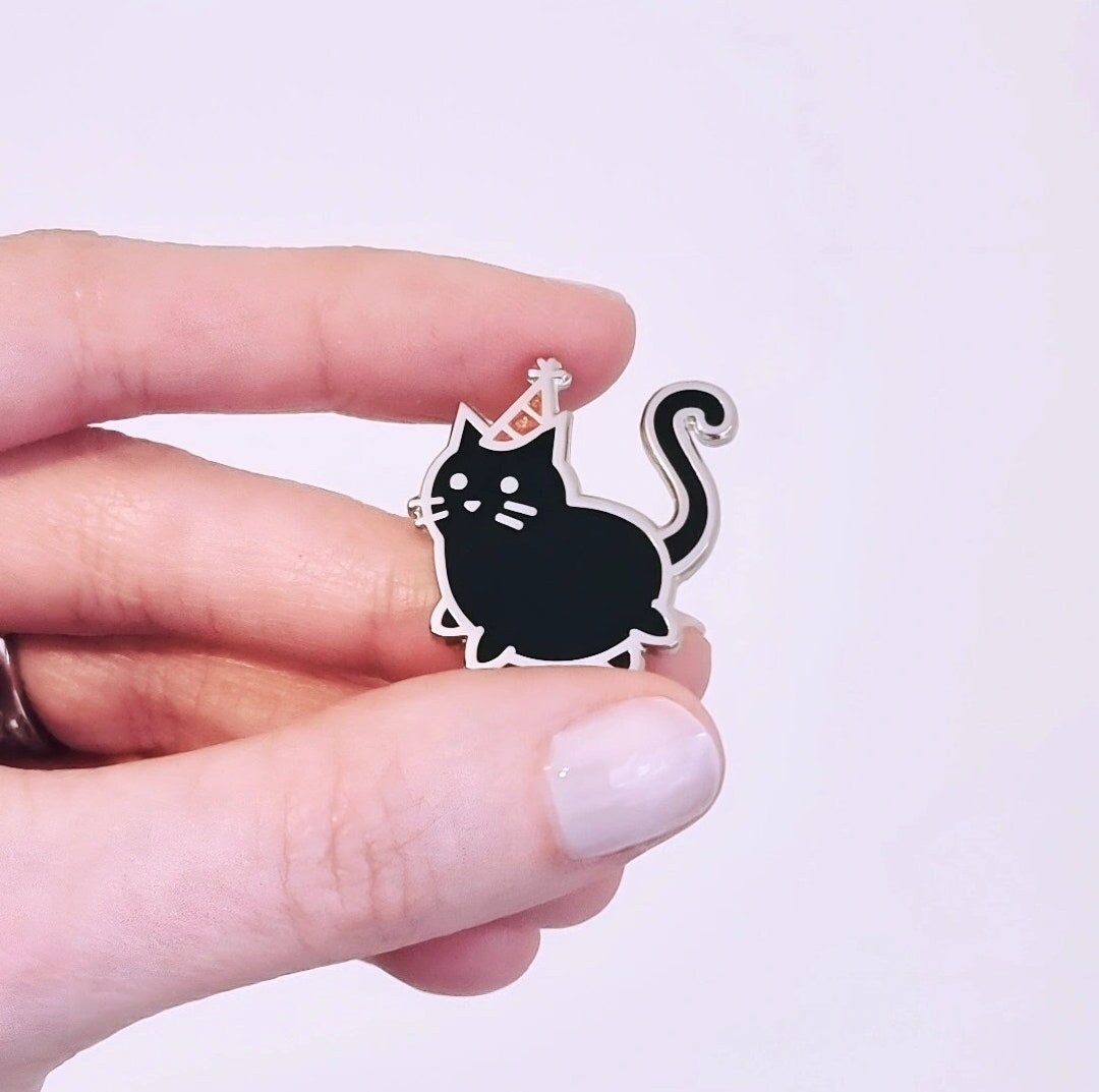 Party Cat Enamel Pin Badge With Glitter Hat - Etsy
