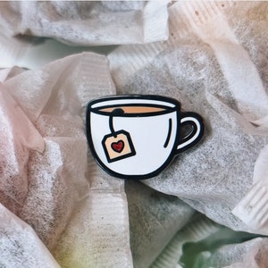 Cup of Tea Enamel Pin Badge With Red Glitter Heart Design - Etsy