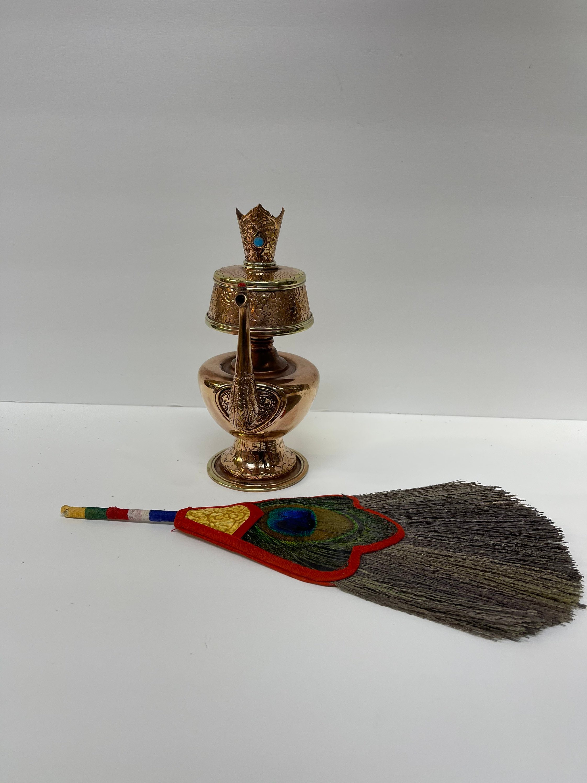 Tibetan Sacred Water Vase With Feather /copper Bumpa / Buddhist Ritual ...