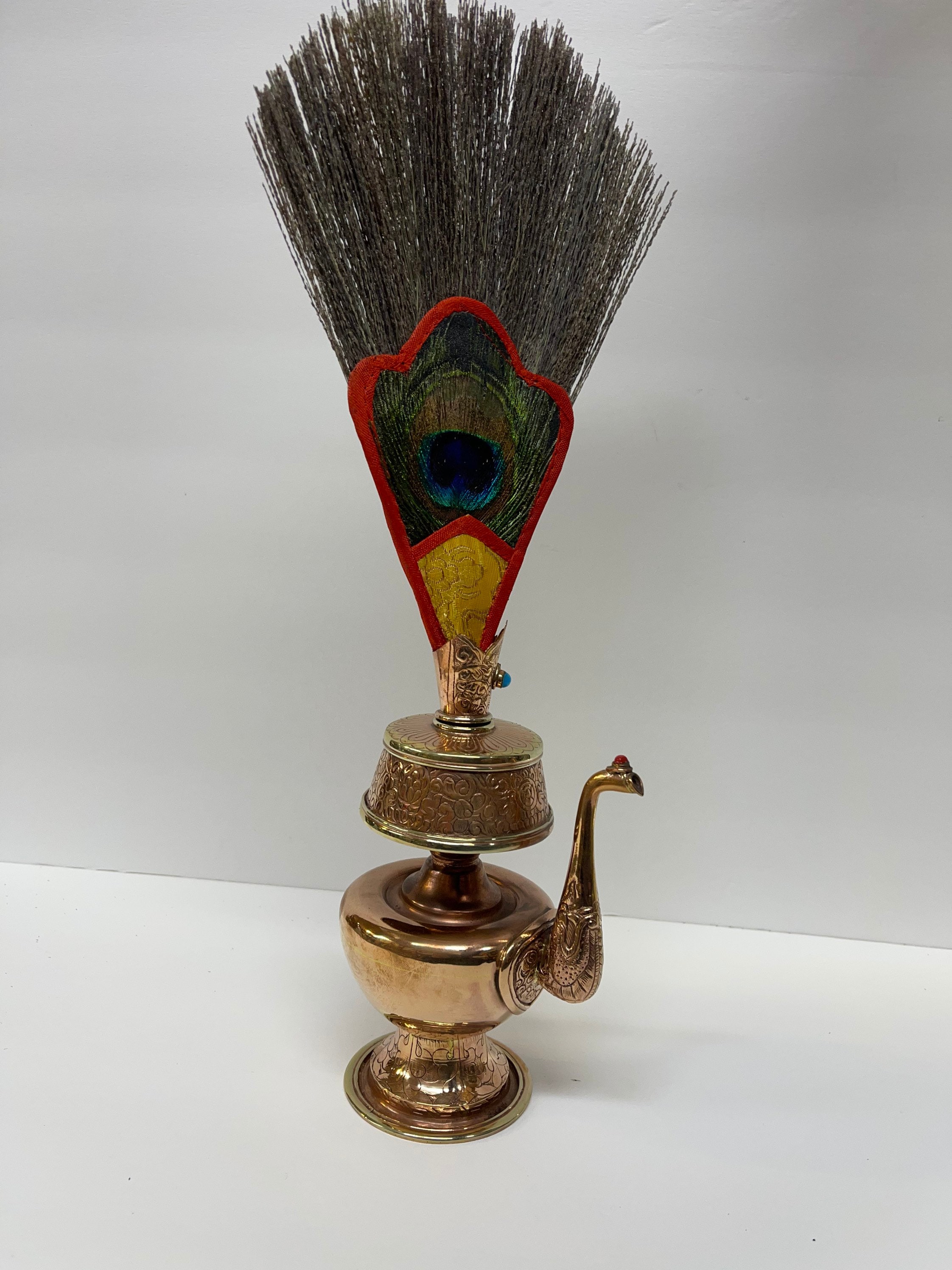 Tibetan Sacred Water Vase With Feather /copper Bumpa / Buddhist Ritual ...