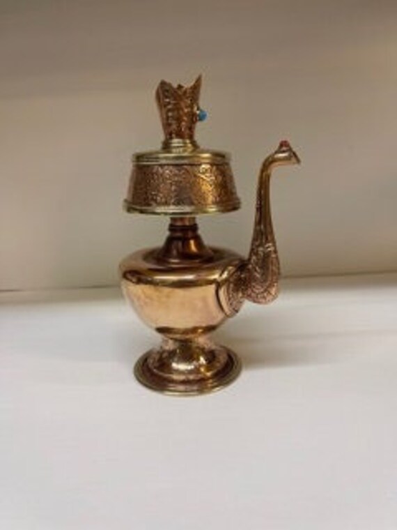 Tibetan Sacred Water Vase With Feather /copper Bumpa / | Etsy