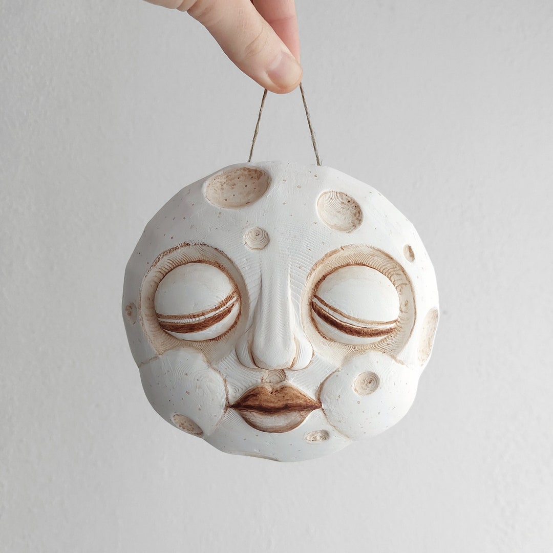 Clay Moon Face - Boho Lunar Wall Pendant- Air Dry Clay Moon Wall ...