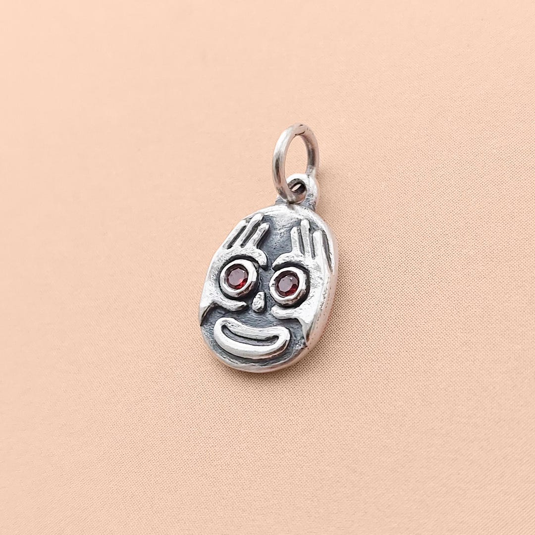 Silver Smiley Face Charm - Quirky Mask Pendant - Etsy