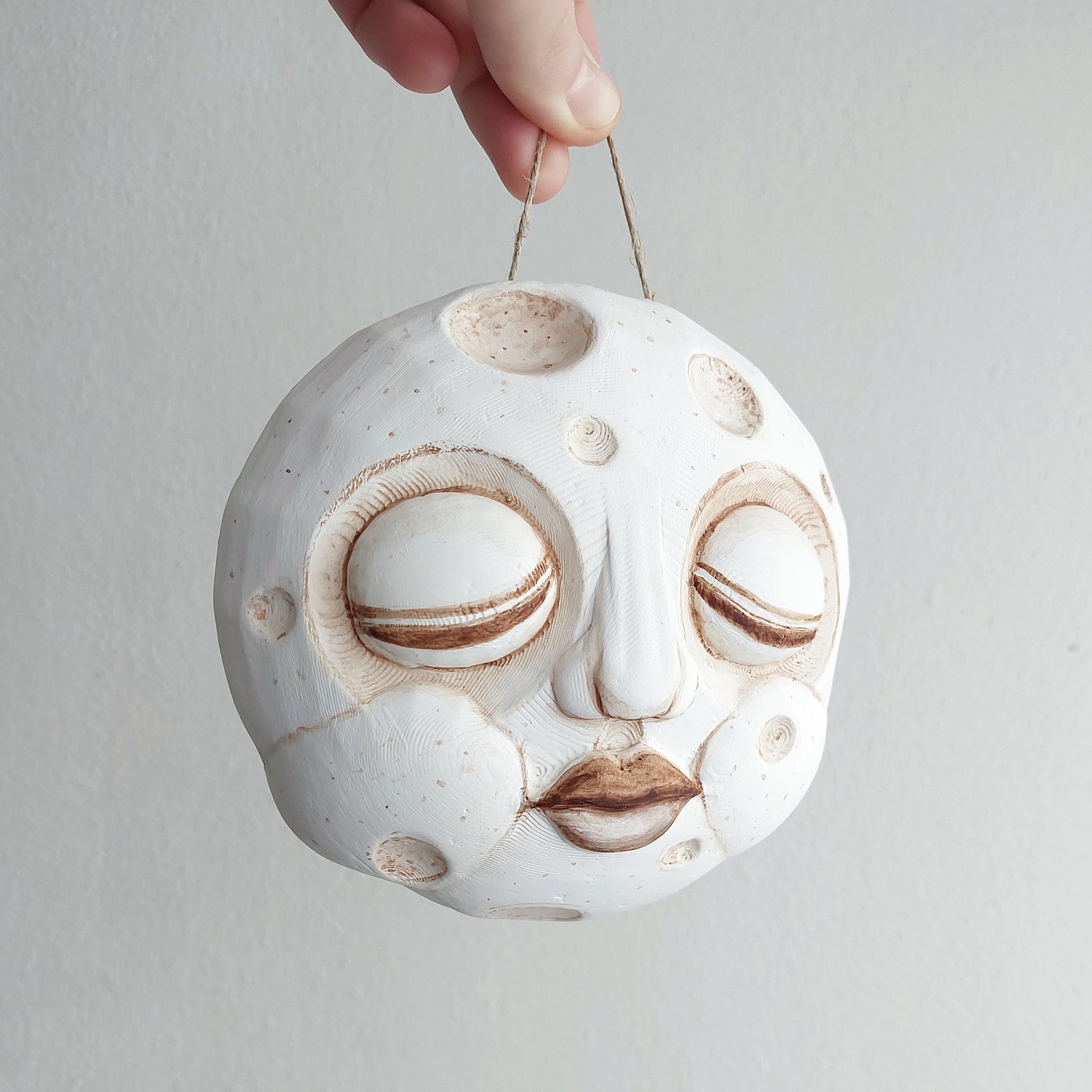 Clay Moon Face Boho Lunar Wall Pendant Air Dry Clay Moon Wall Hanging ...