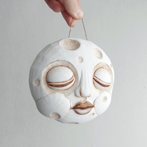 Clay Moon Face - Boho Lunar Wall Pendant- Air Dry Clay Moon Wall ...