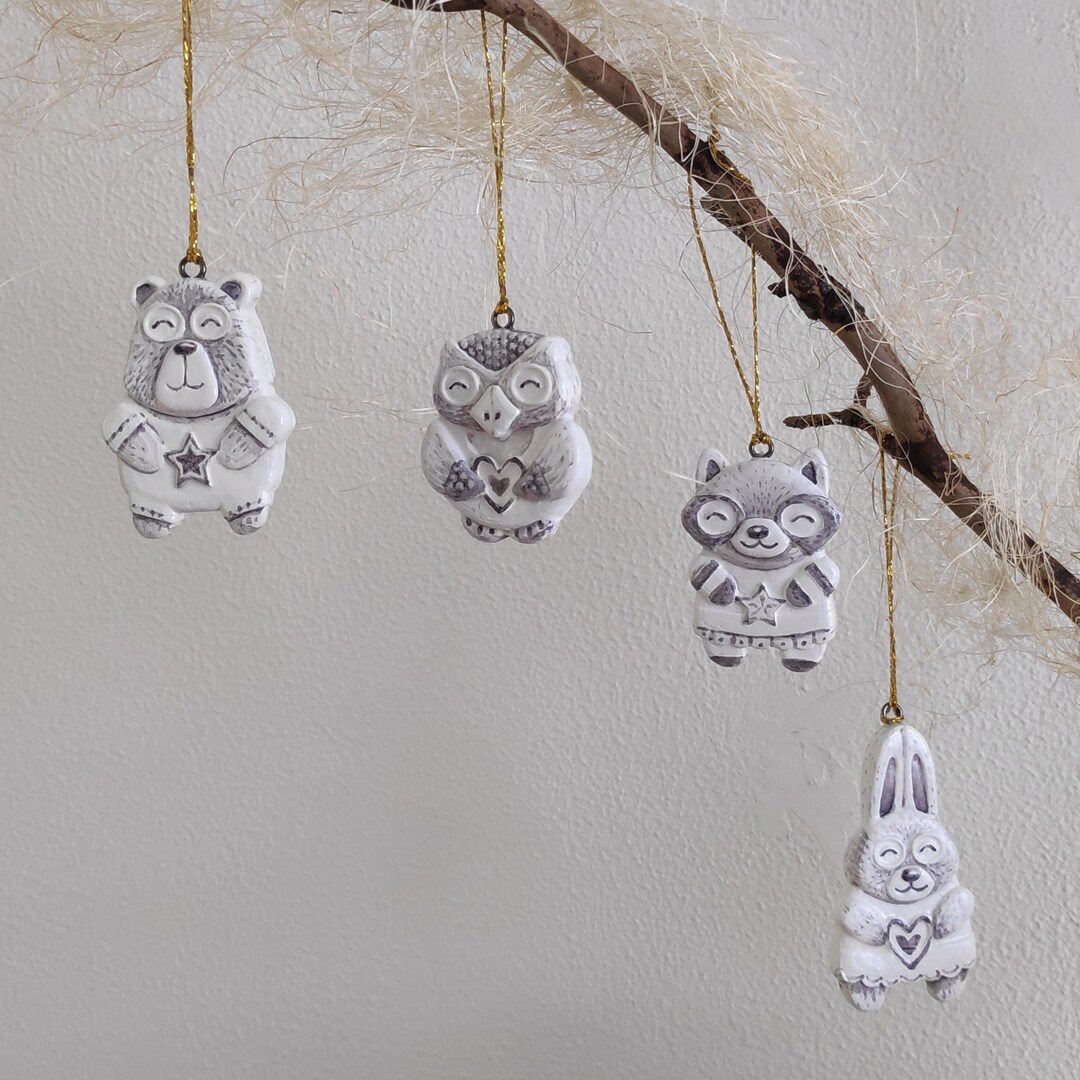 Minimalistic Clay Hare, Raccoon, Bear, Owl Figurines-air Dry Clay ...