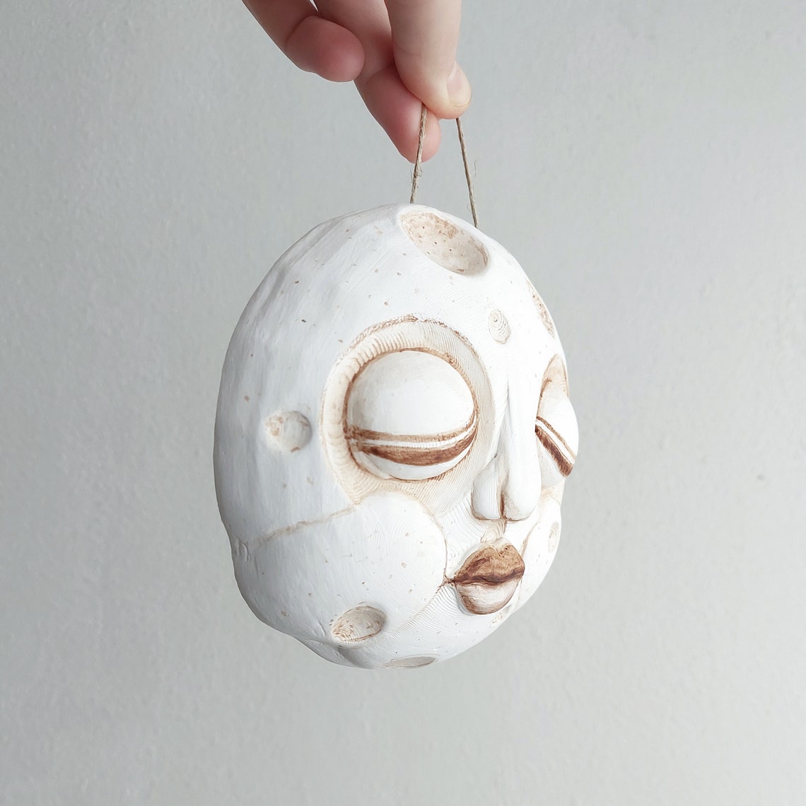 Clay Moon Face Boho Lunar Wall Pendant Air Dry Clay Moon Wall Hanging ...