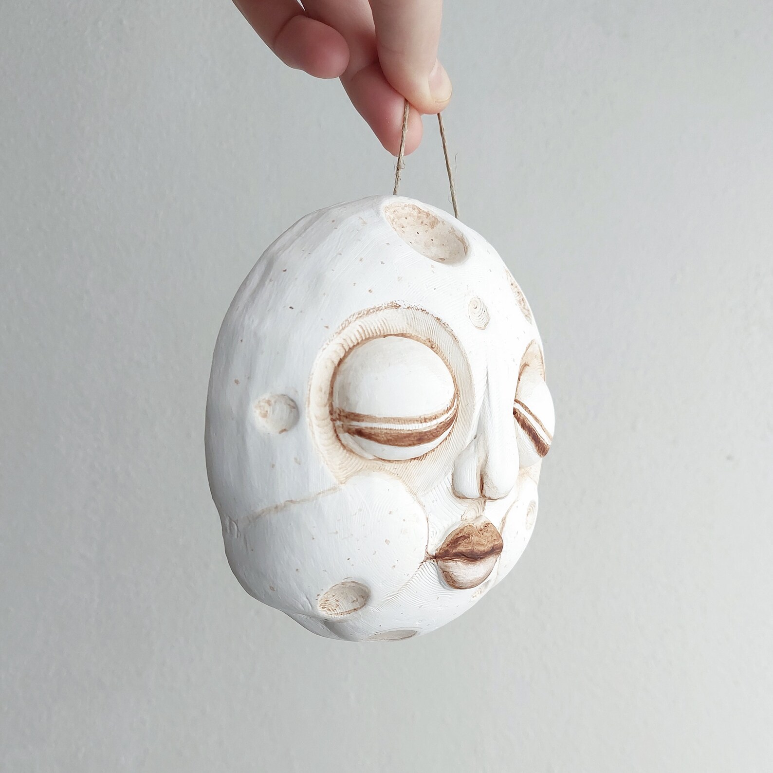 Clay Moon Face Boho Lunar Wall Pendant Air Dry Clay Moon Wall Hanging ...