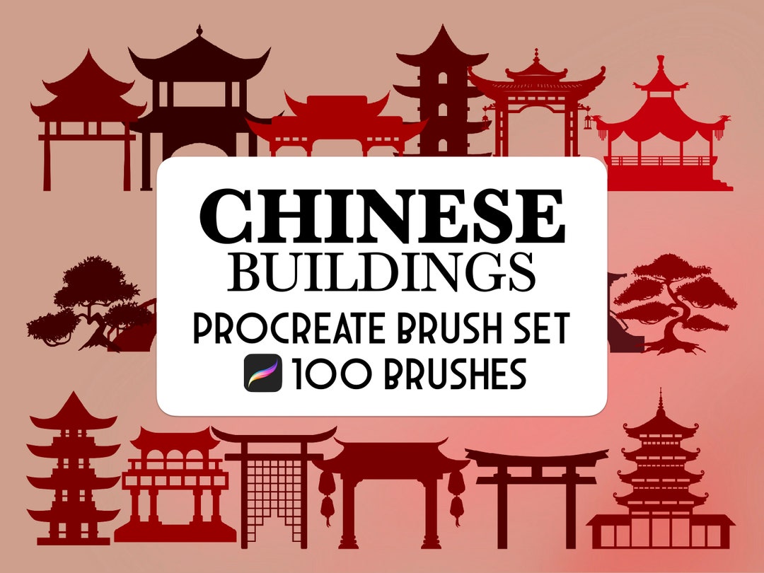 Chinese Buildings Procreate Stamp Brush Set - Etsy