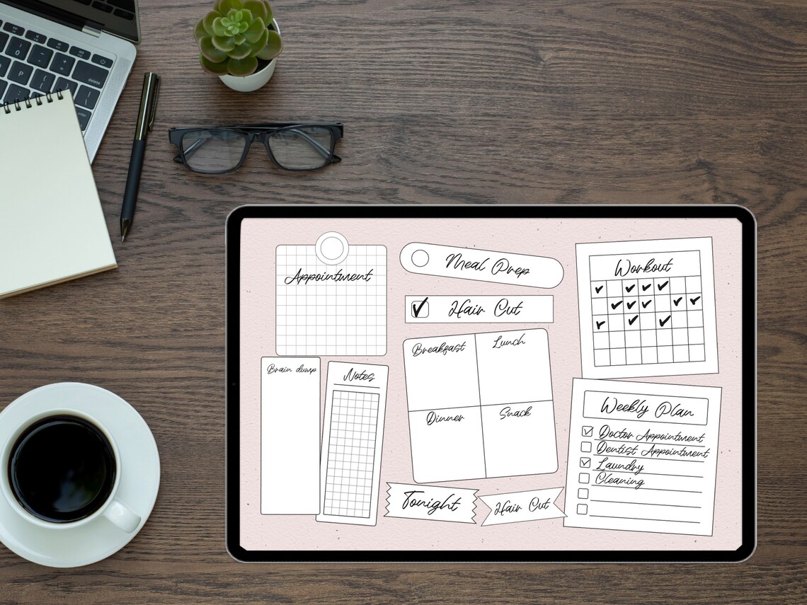 Planner Word & Sticky Notes Digital Stickers Set, Png, Goodnotes - Etsy