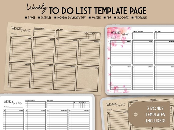 Weekly to Do List Template A4 Size PDF Goodnotes | Etsy