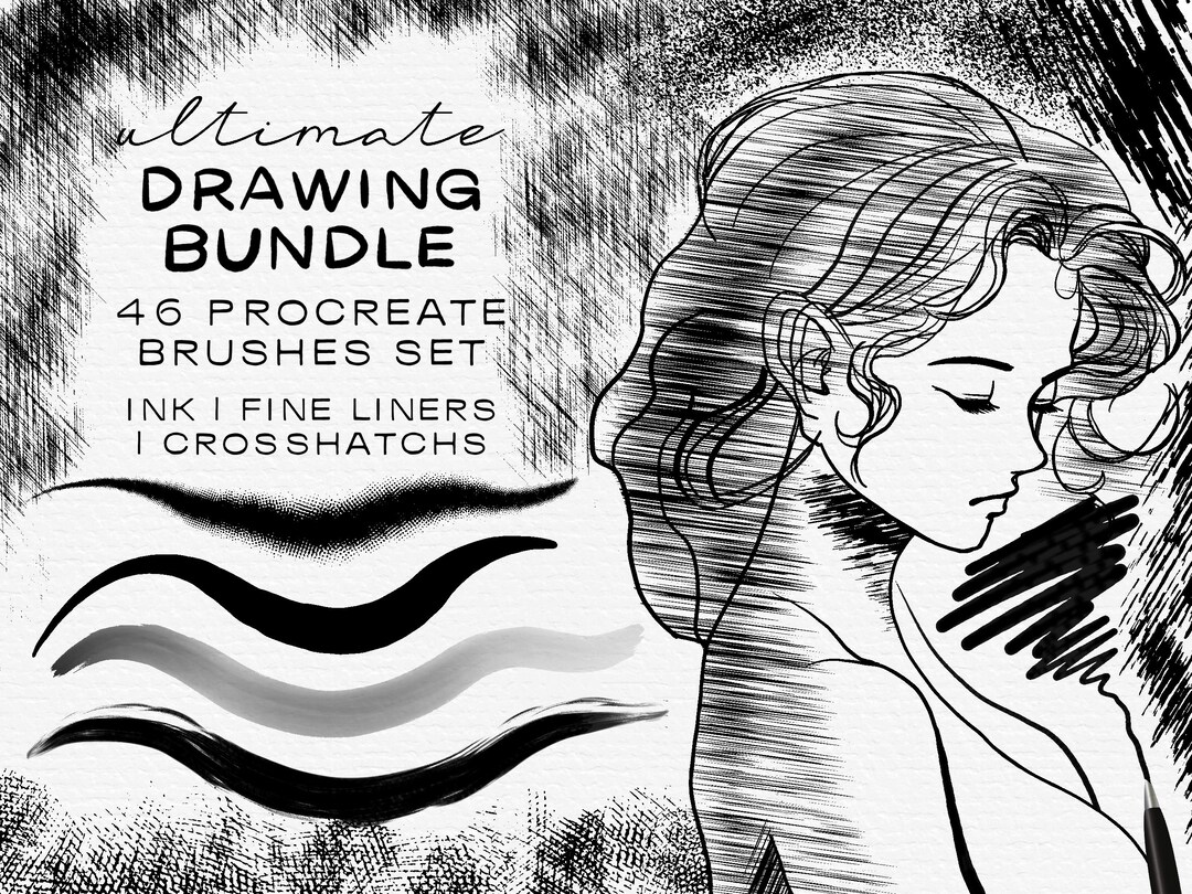 Drawing Bundle Line Work & Cross Hatching Procreate Brush Set - Etsy