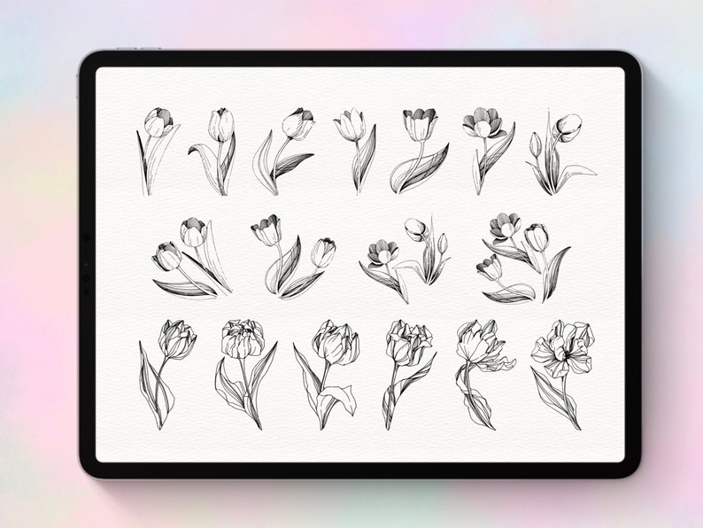 Tulips Procreate Stamp Brush Set Etsy