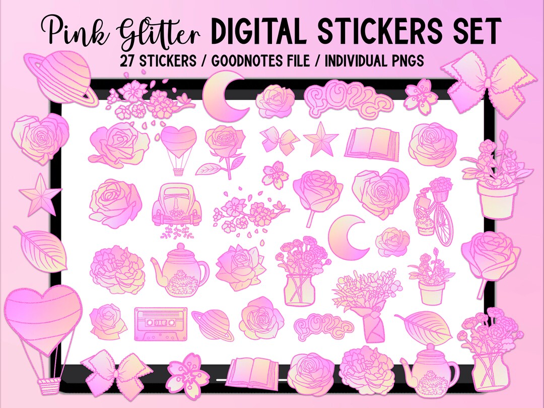 Pink Glitter Digital Stickers Set - Goodnotes File, Individual PNG - Etsy