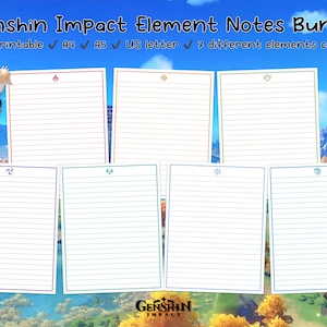 Genshin Impact Element Lined Notes 7 Printable, PDF, A4, US Leter Sizes ...