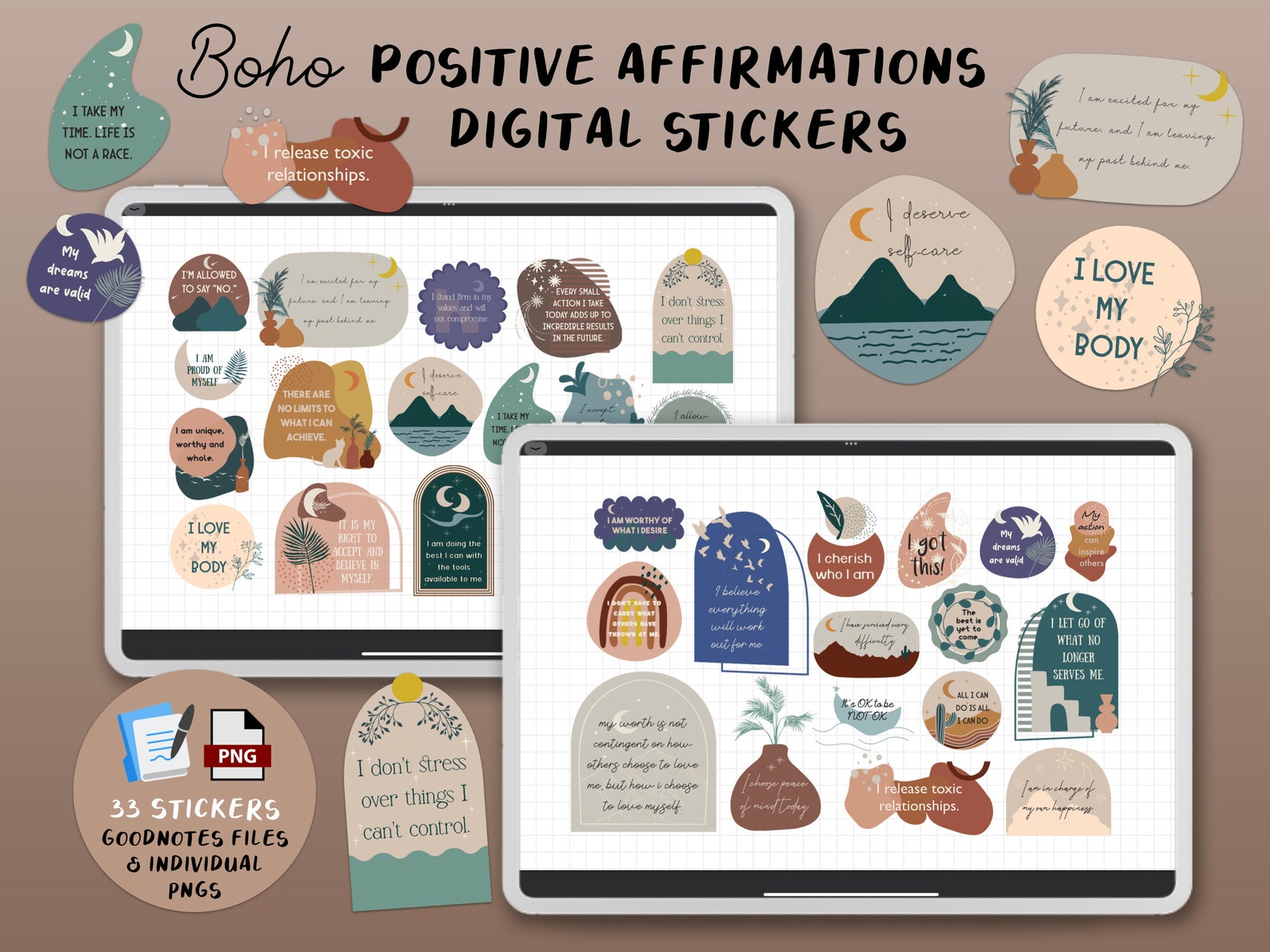 Boho Positive Affirmation Digital Stickers Set Goodnotes - Etsy
