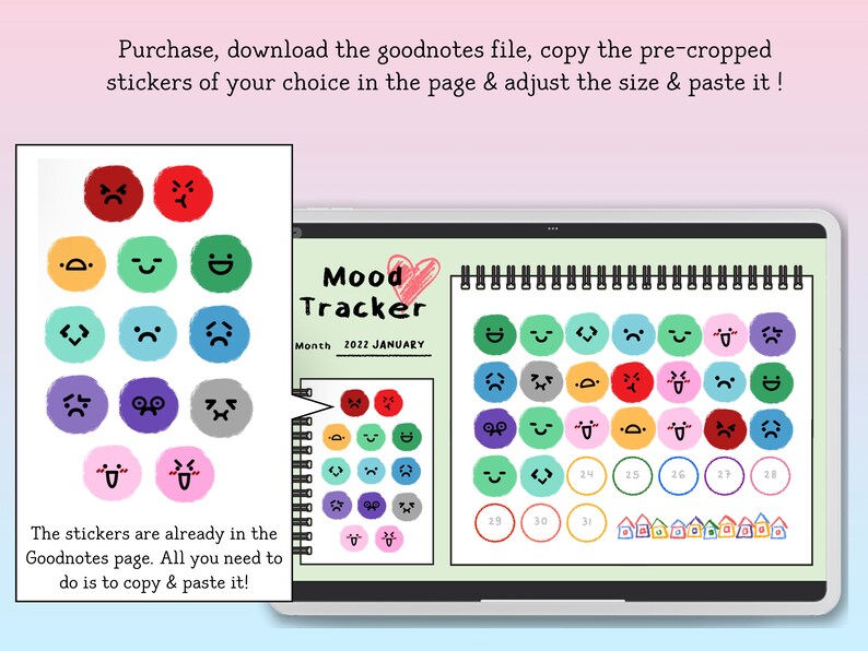 Digital Monthly Mood Tracker With Pre-cropped Emoji Stickers ...