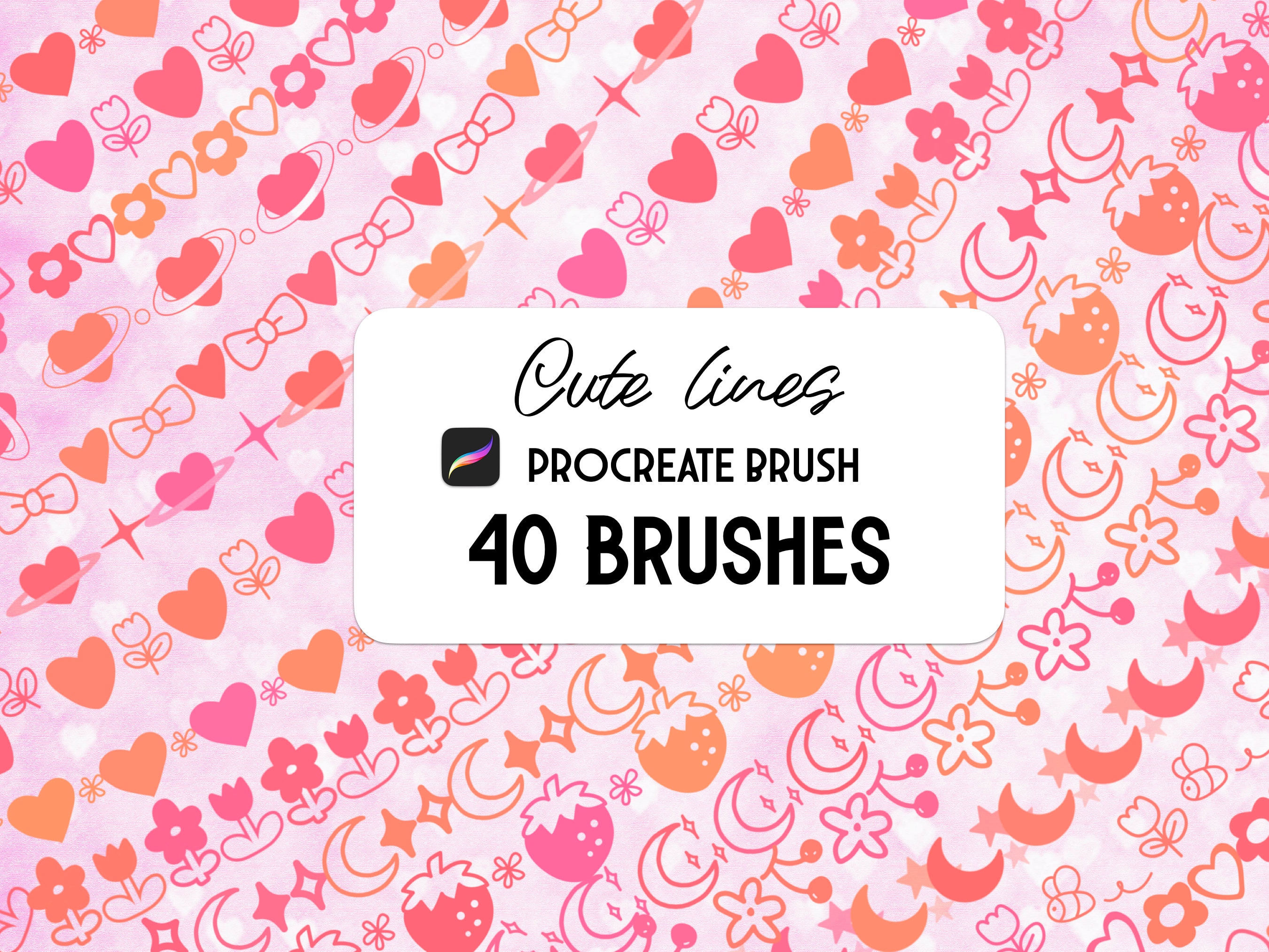 Cute Moon Heart & Gem Lines Border Divider Procreate Brush - Etsy