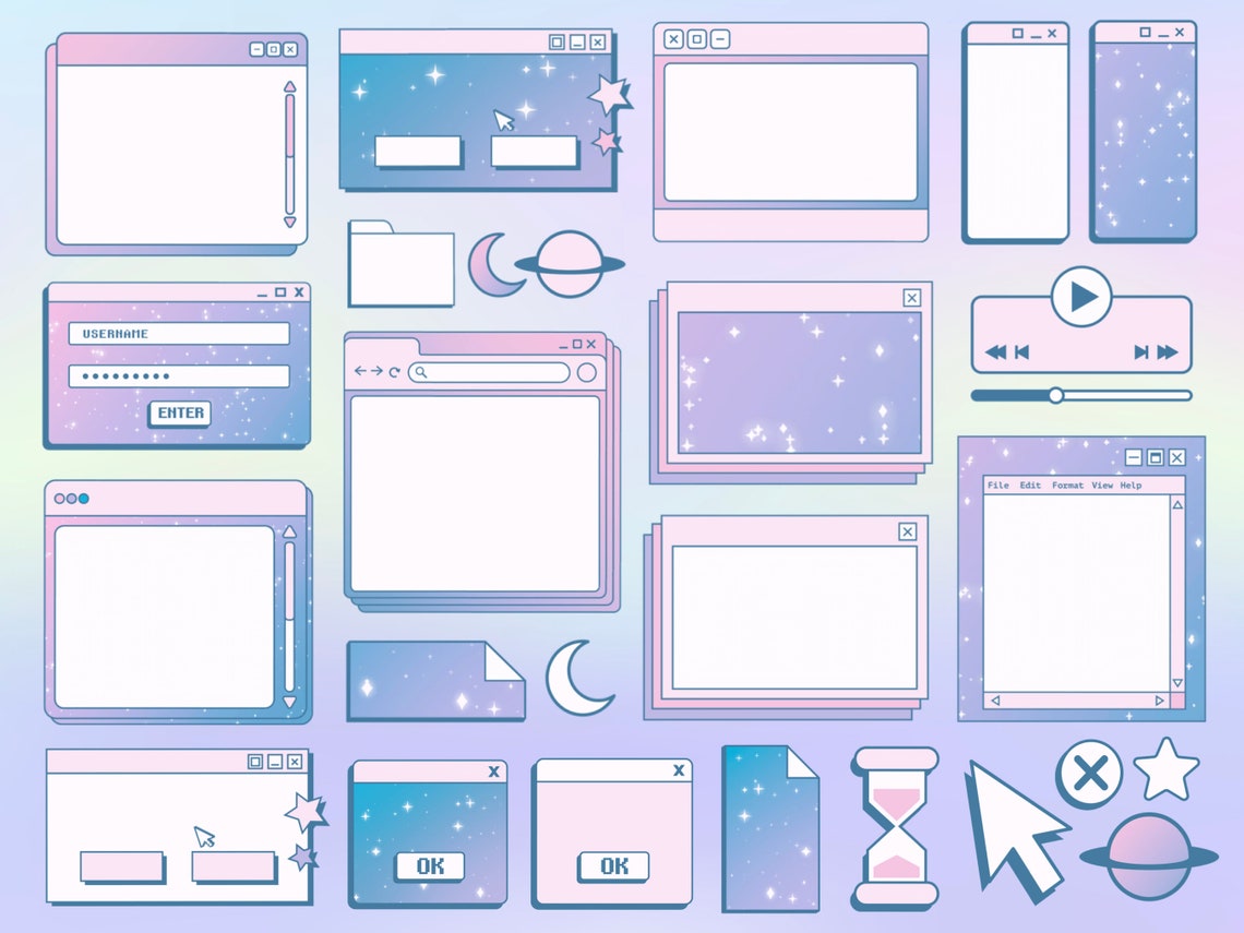 Celestial Windows Ui Computer Pop up Widget Digital Stickers Set ...