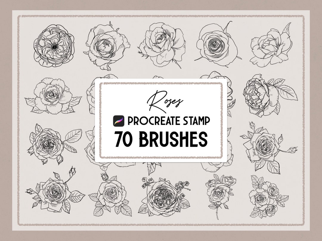 Roses Procreate Stamp Brush Set Etsy