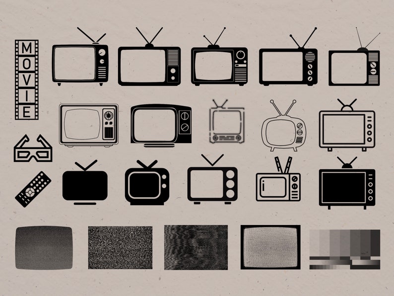 Movie List & Old TV Stickers Creator Procreate Stamp Brush Set - Etsy