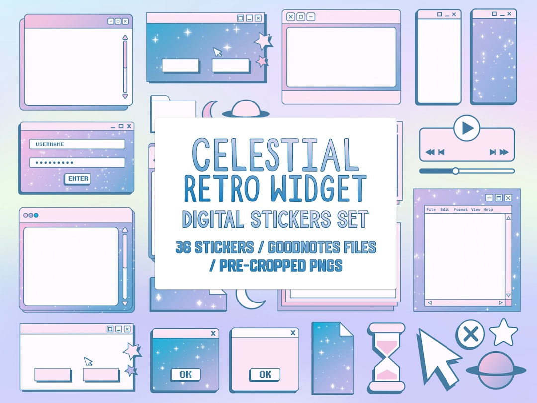 Celestial Windows Ui Computer Pop up Widget Digital Stickers Set ...