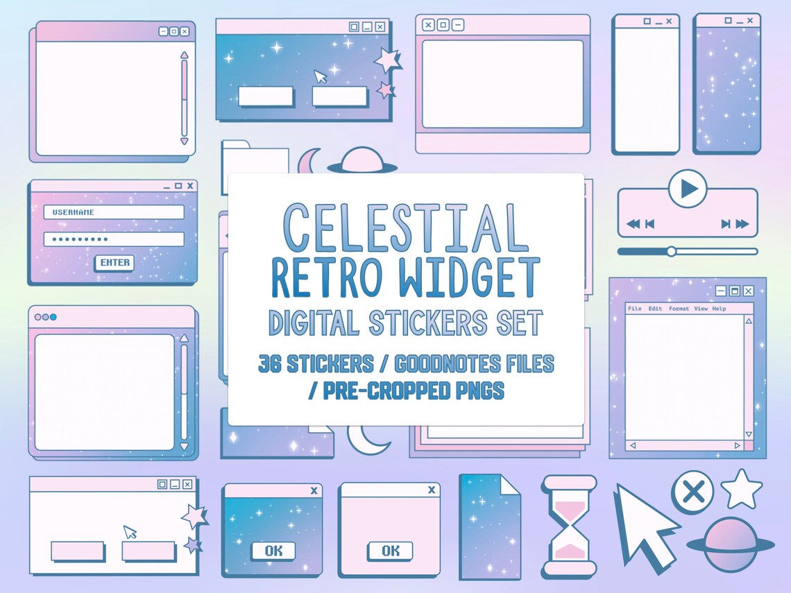 Celestial Windows Ui Computer Pop up Widget Digital Stickers Set ...