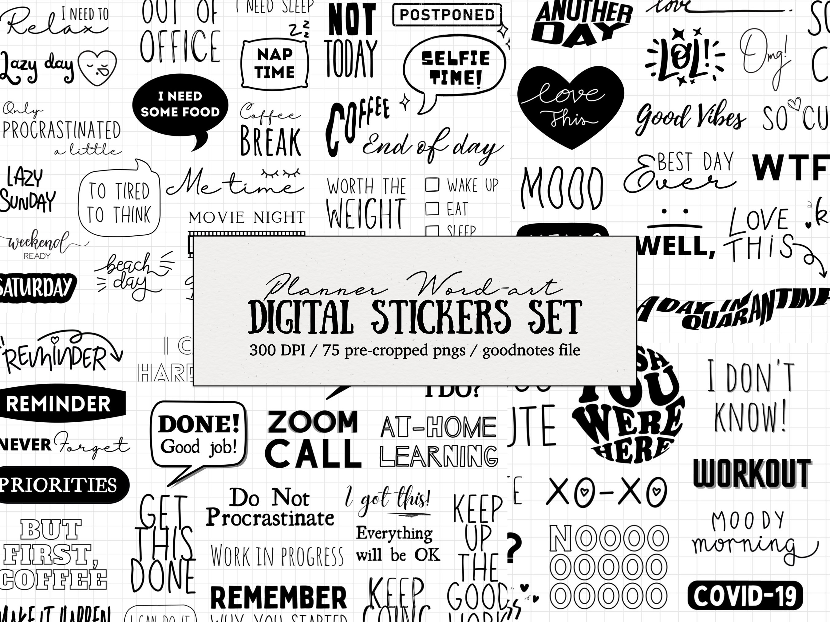 Planner & Scrapbook Word Art Digital Stickers Set, Png, Goodnotes - Etsy