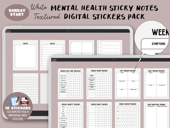 White Mental Health Tracker & Checklist Sticky Notes Digital - Etsy