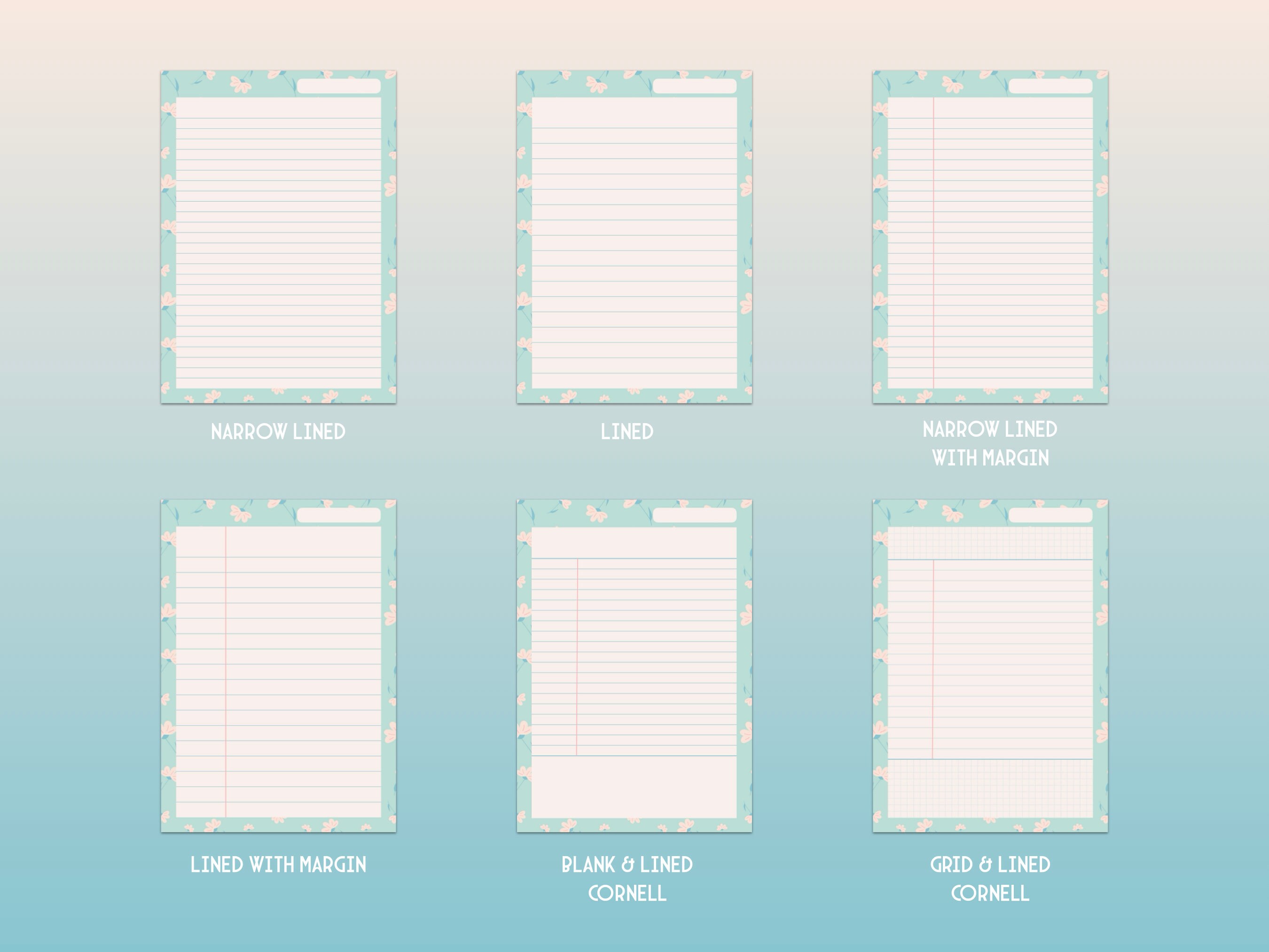Aesthetic Flower Digital Notes Template - Printable, A4, US Letter ...