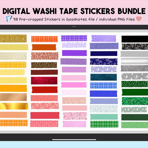 Digital Washi Tape Stickers Bundle for Goodnotes PNG Masking - Etsy