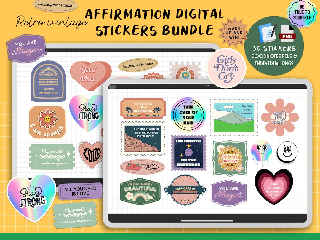 Vintage Retro Positive Affirmation Digital Stickers Set - Goodnotes ...