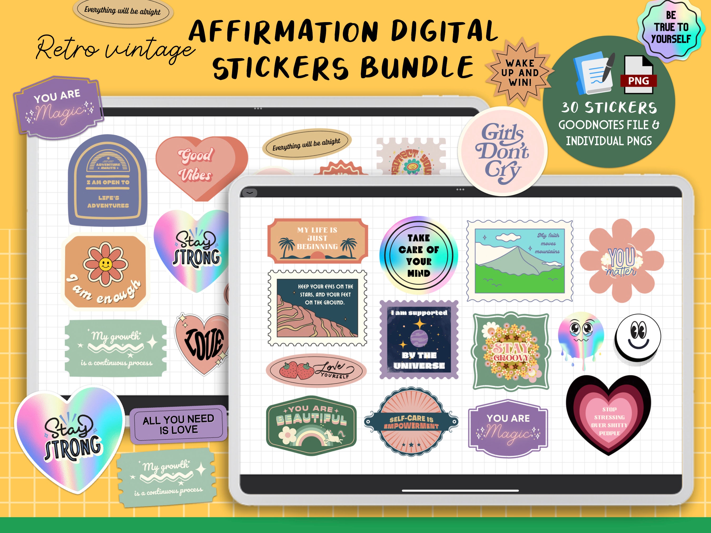 Vintage Retro Positive Affirmation Digital Stickers Set - Goodnotes ...