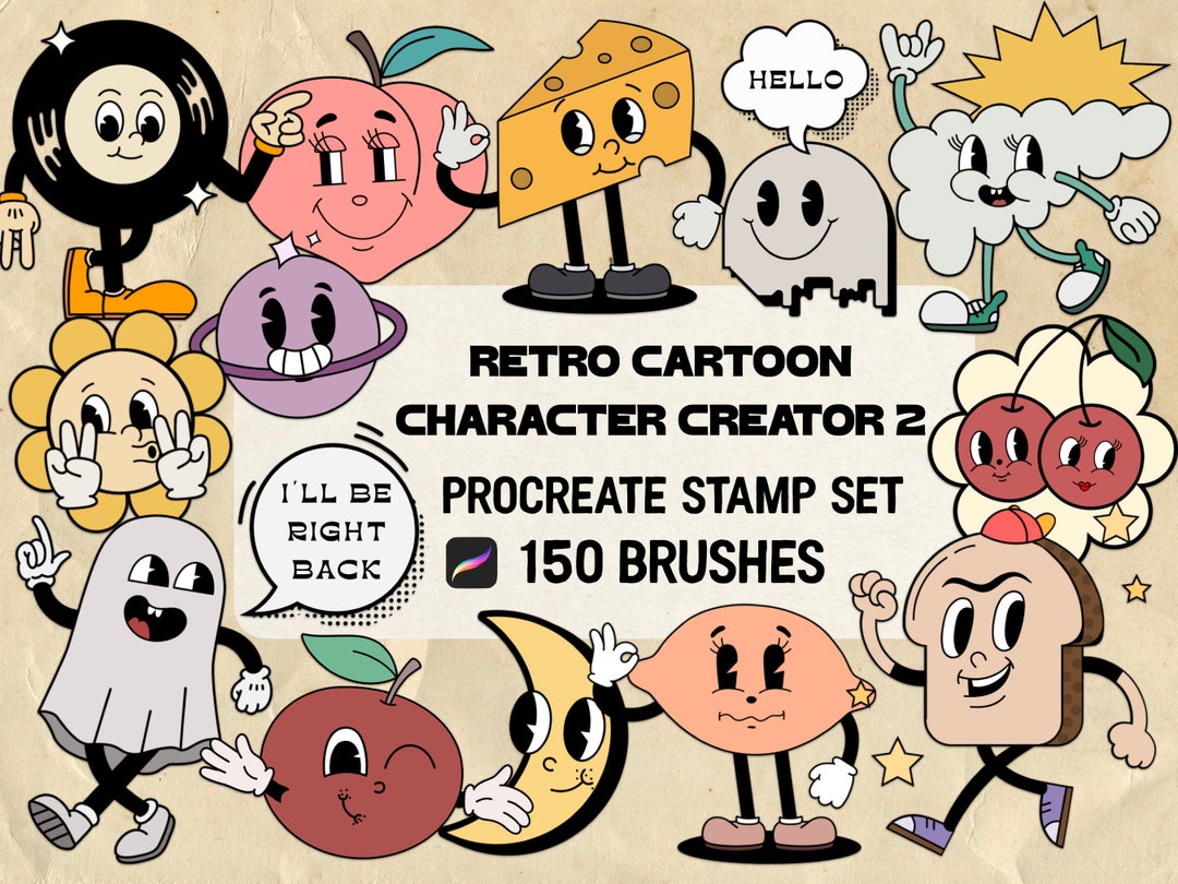 Retro Cartoon Character Creator Procreate Stamp Brush Set 2 - Etsy