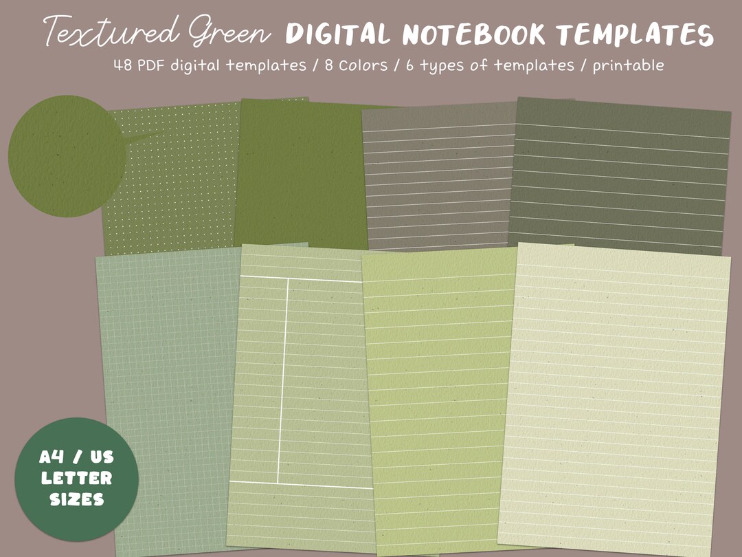 Textured Green Digital Notes Template - Printable, A4, US Letter ...