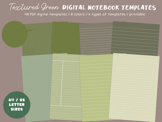 Textured Green Digital Notes Template Printable A4 US | Etsy