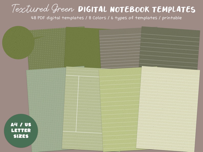 Textured Green Digital Notes Template - Printable, A4, US Letter ...