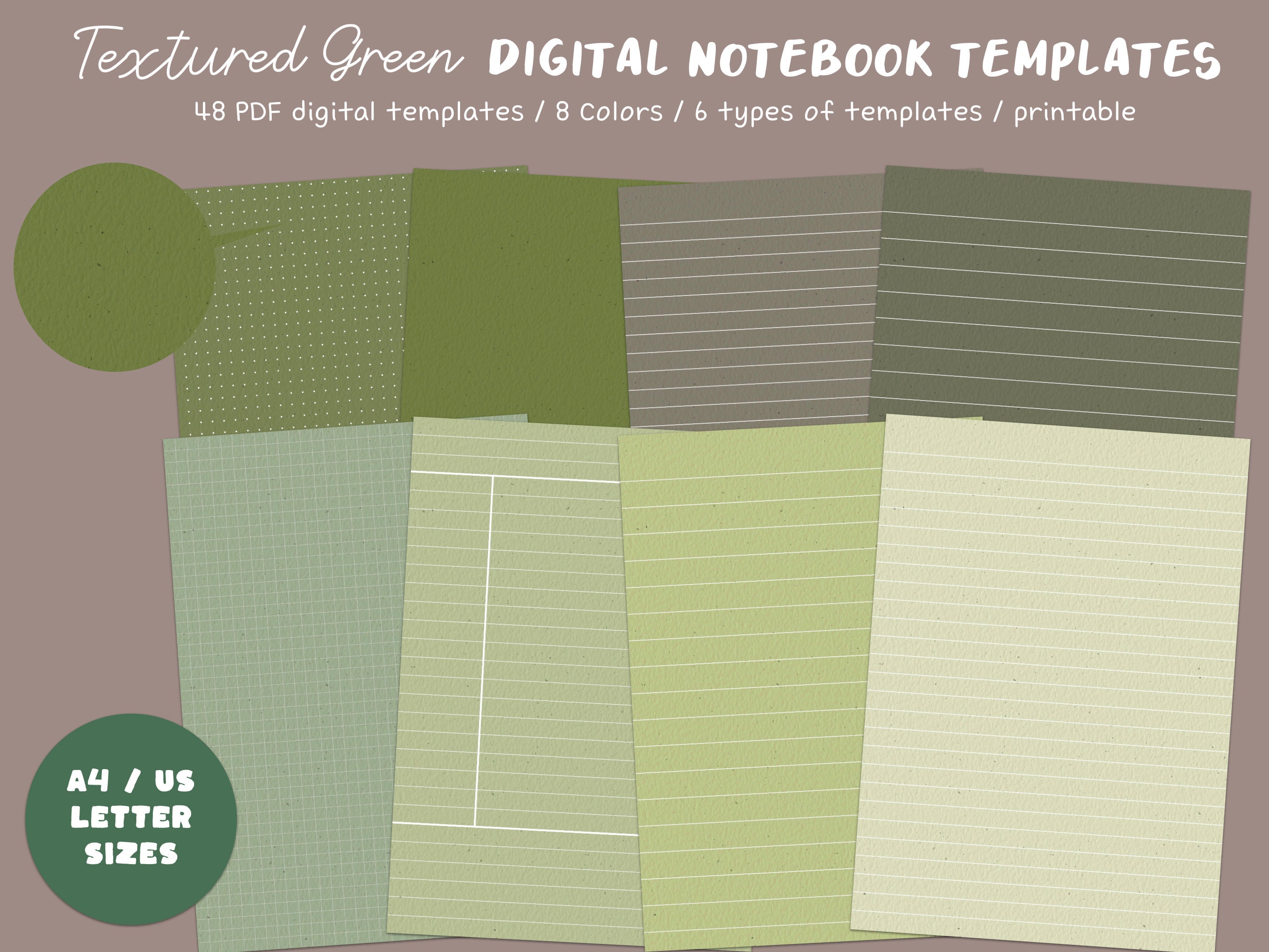 Textured Green Digital Notes Template - Printable, A4, US Letter ...