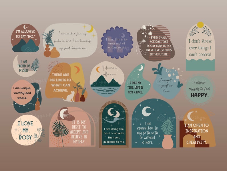 Boho Positive Affirmation Digital Stickers Set Goodnotes - Etsy