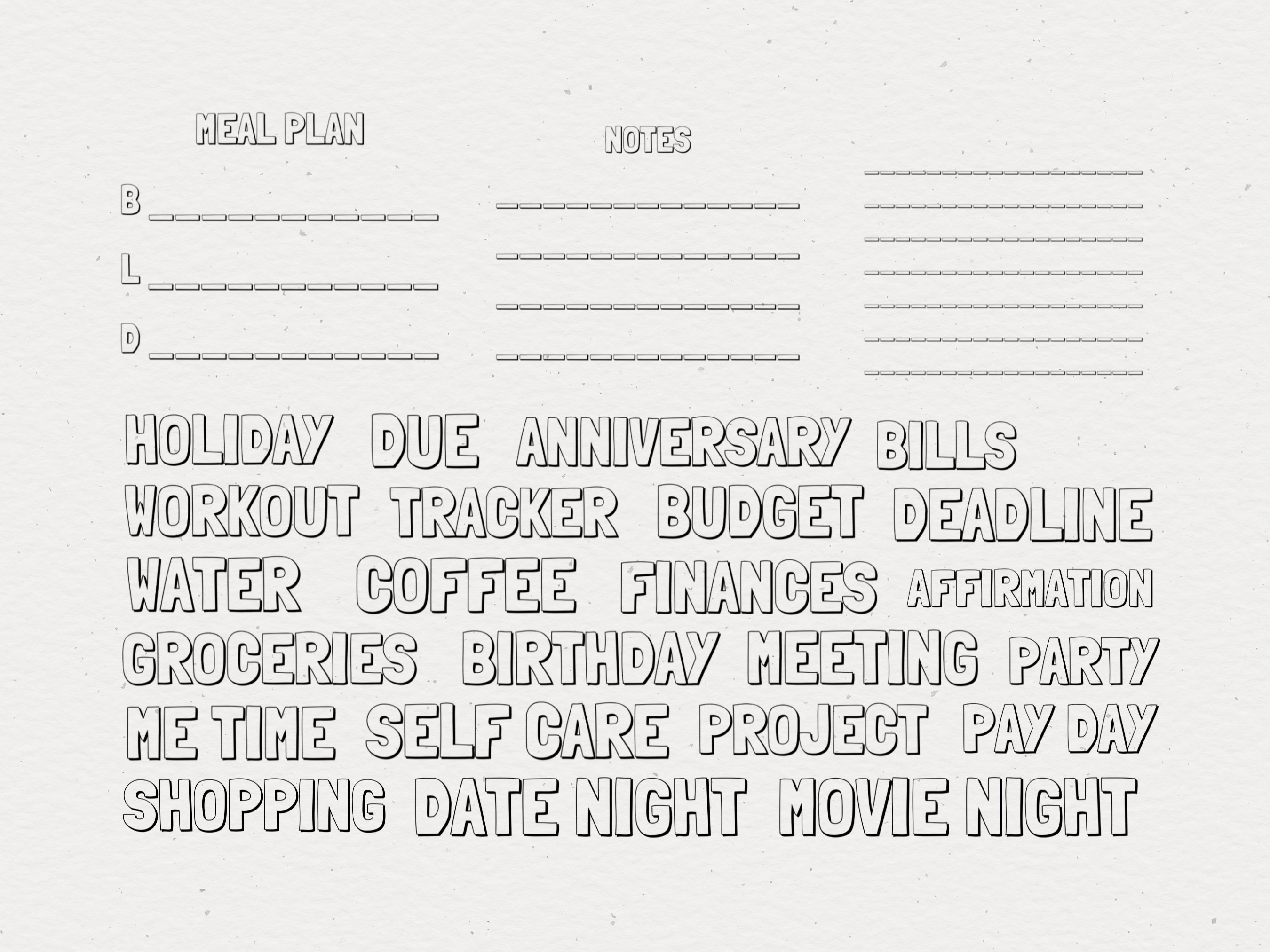 112 Digital Planner Words Procreate Stamp Brushes Set - Etsy